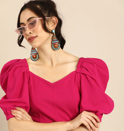 Chic Fuchsia Pink Power Shoulders Top | Trendsylla